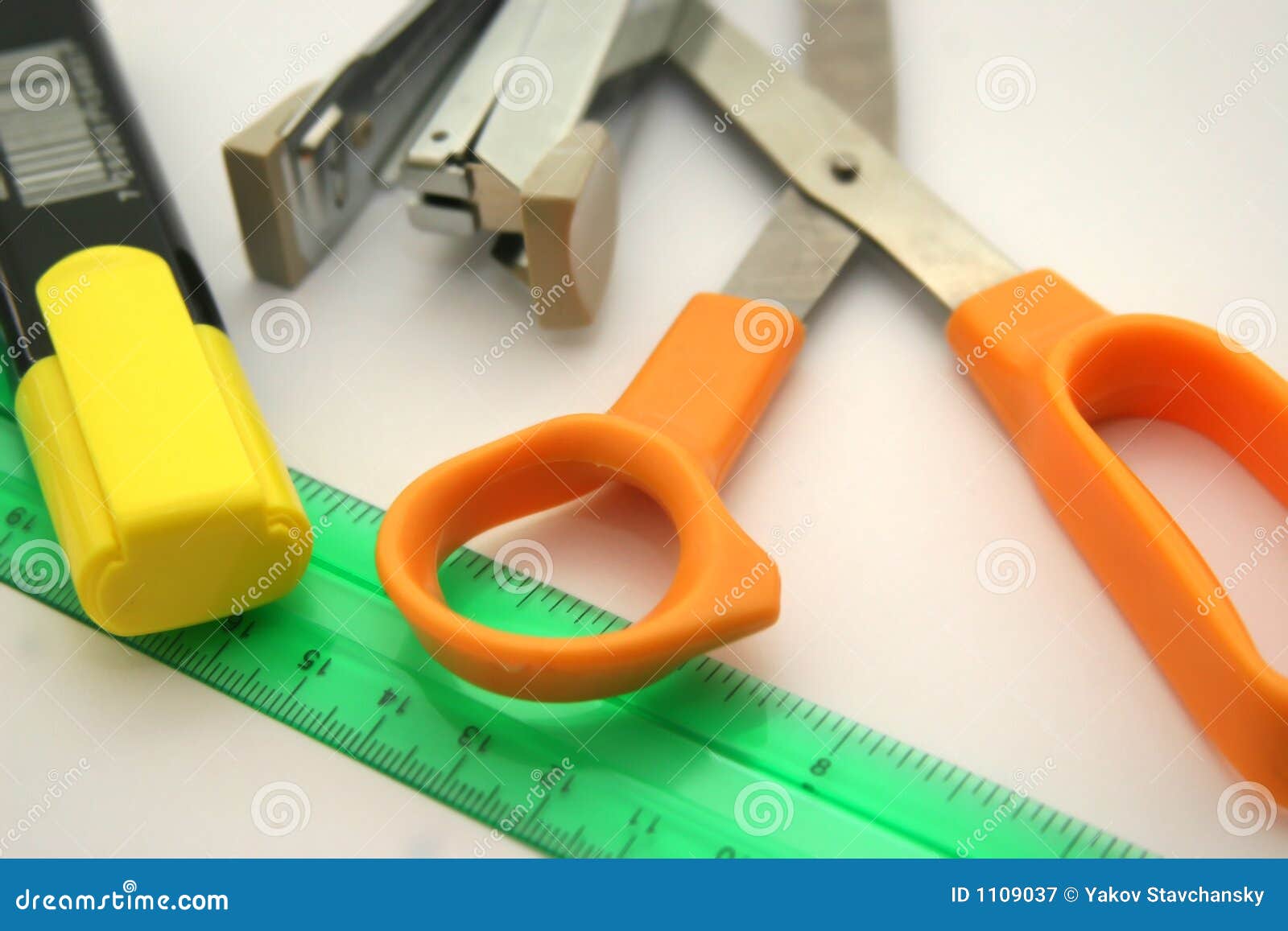 Marker, Ruler, Scissors and Stapler Stock Image - Image of work ...