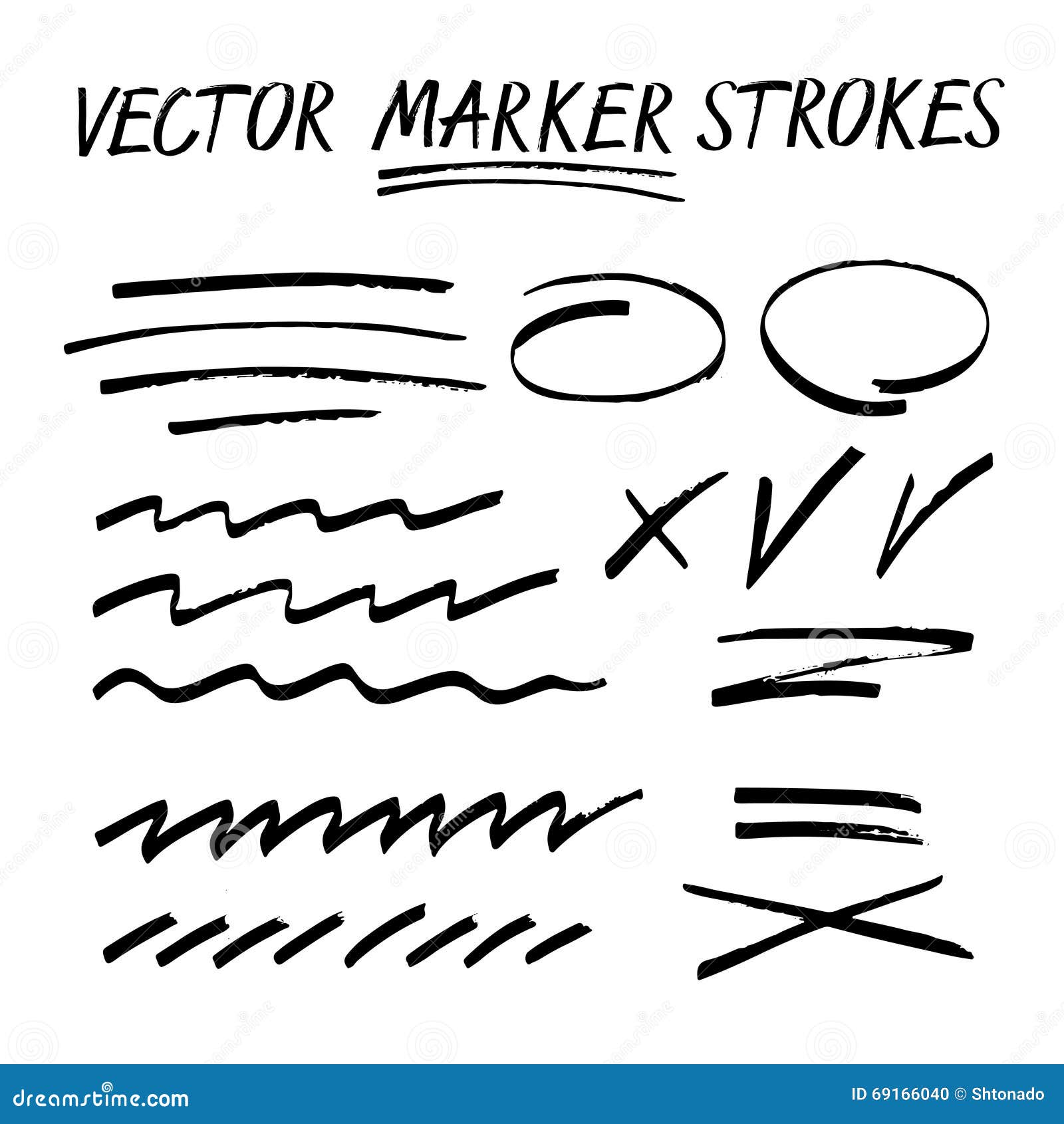 Grunge Marker Stains, Highlight Stripes. Black Permanent Pen Line Mark ...