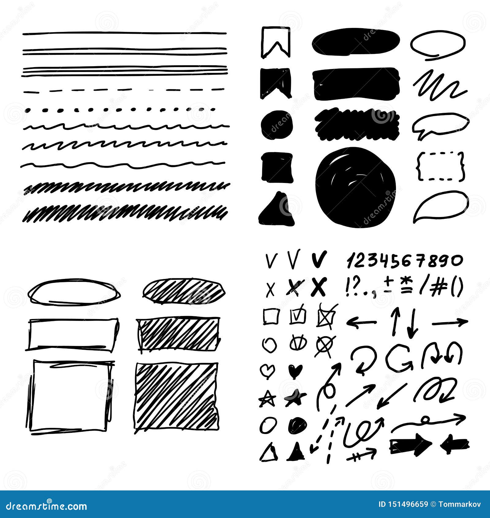 Marker Style Set Hand Drawn Stock Vector - Illustration of line, leader ...