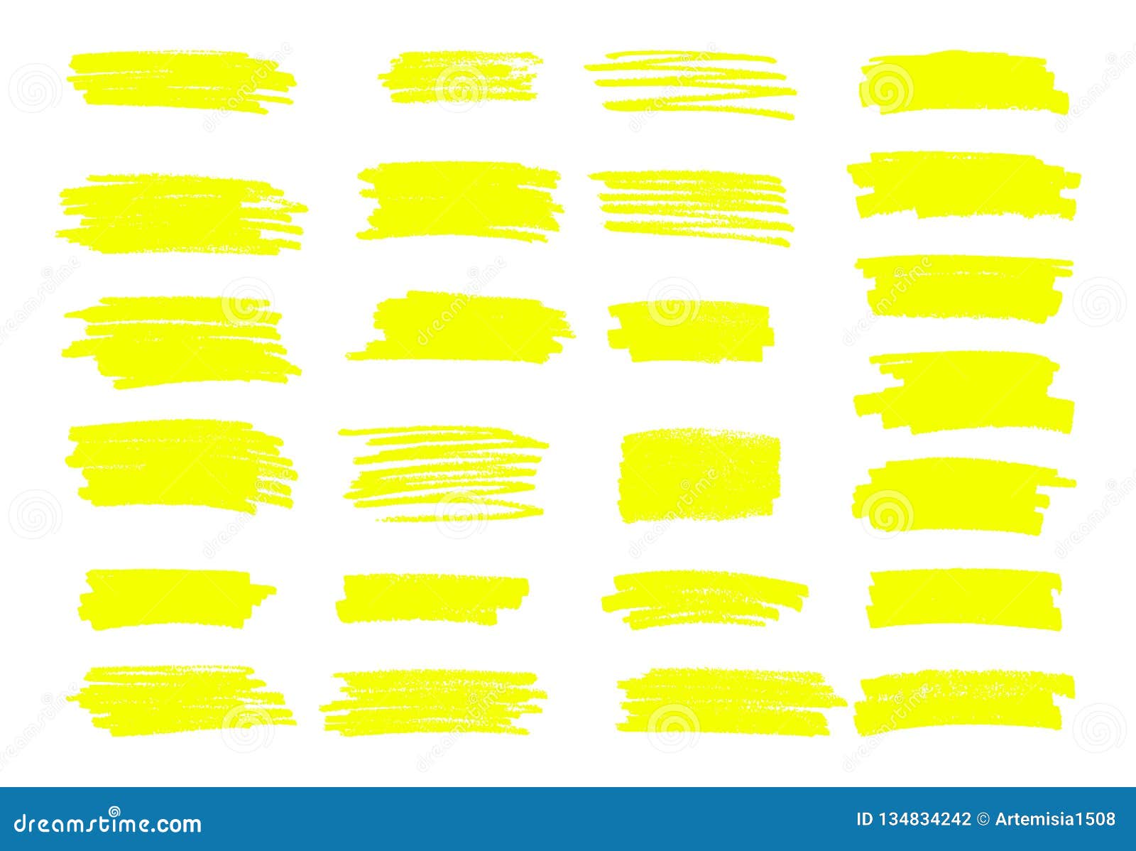 Marker Yellow Lines. Vector Highlighter Brush Lines. Hand Drawin ...