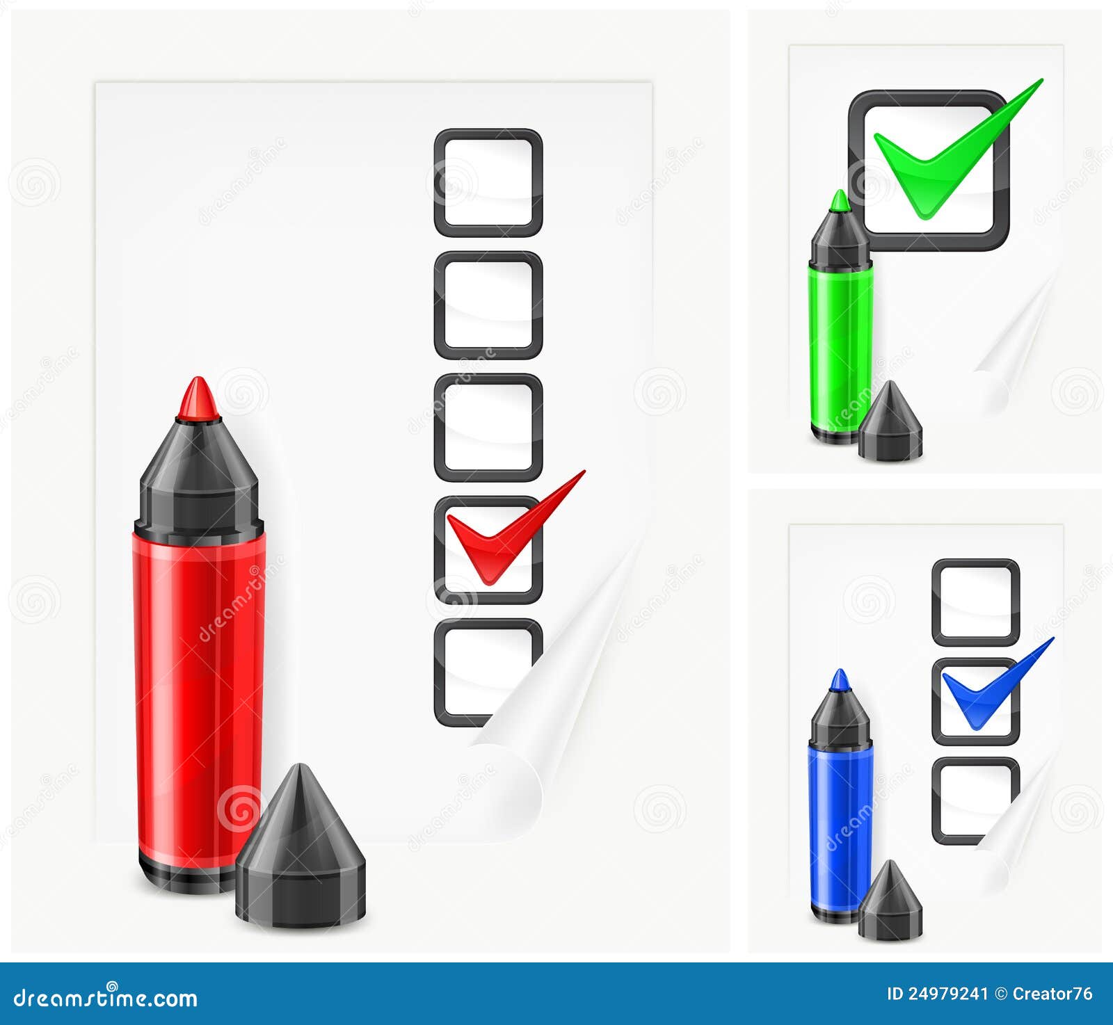 Markers with Check Marks on Paper Stock Vector - Illustration of black ...