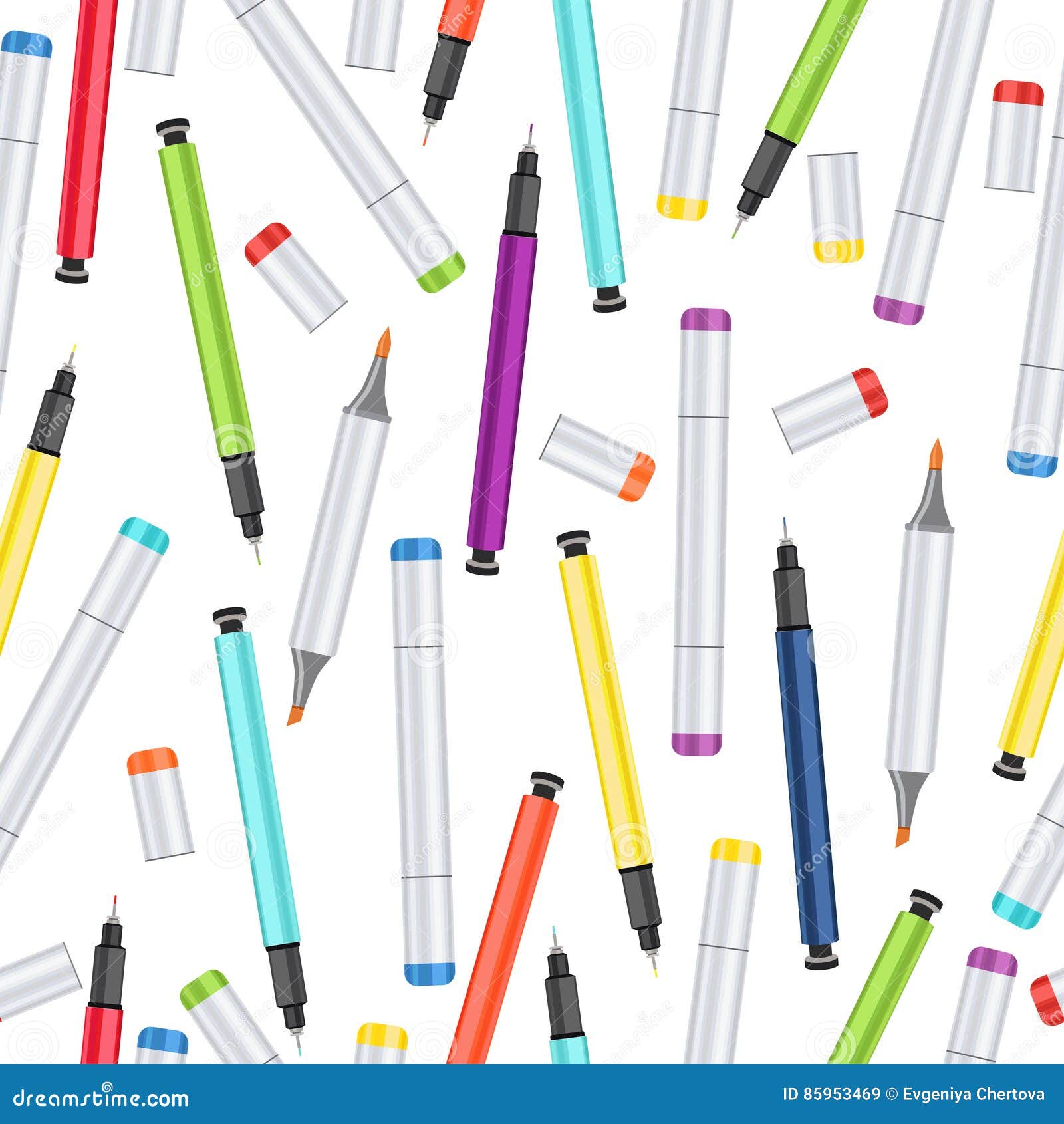Markers, Liners and Handles Capillary Seamless Pattern, Art Background ...