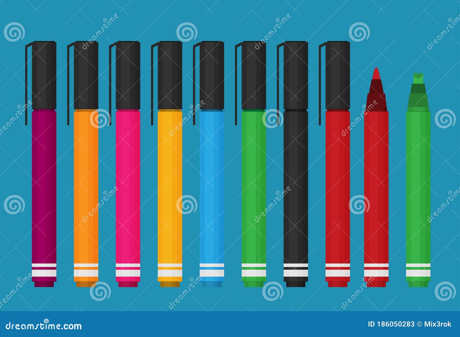 Markers Pen Set. Flat Style Vector Illustration Stock Vector ...
