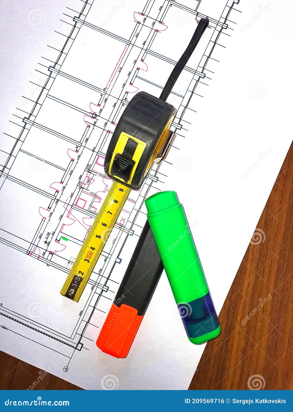 Markers and Ruler on a Project Stock Photo - Image of building ...