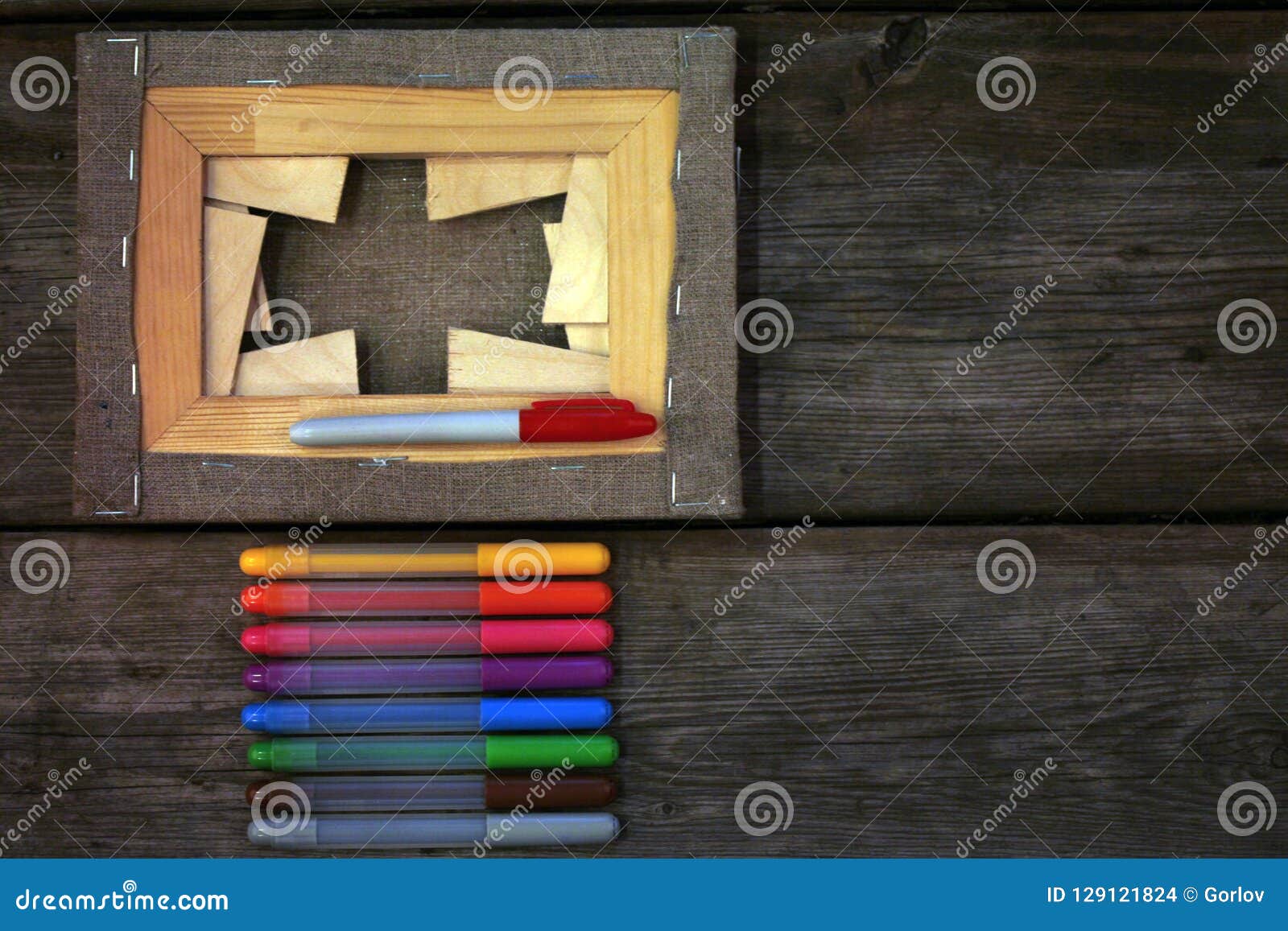 Markers Sharp Table Wooden Frame Stock Photo - Image of bright, markers ...