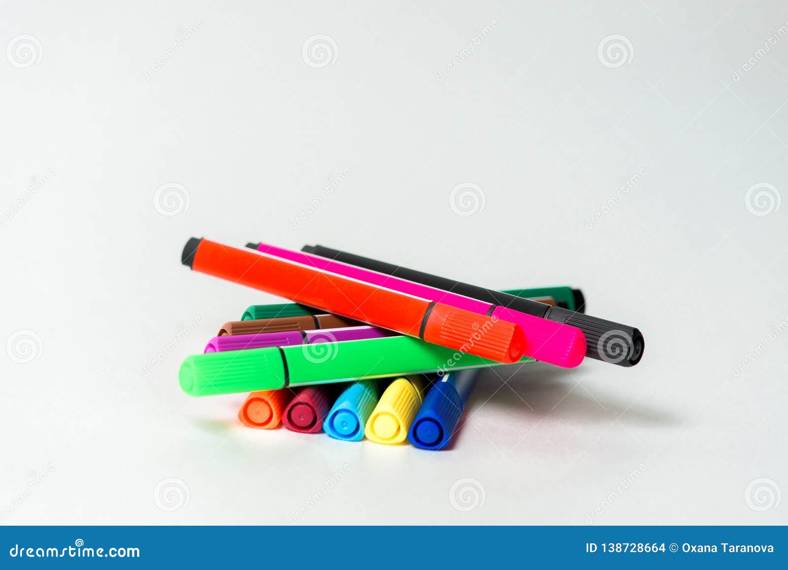 Markers on a White Background of Different Colors, Stacked Pile Stock ...