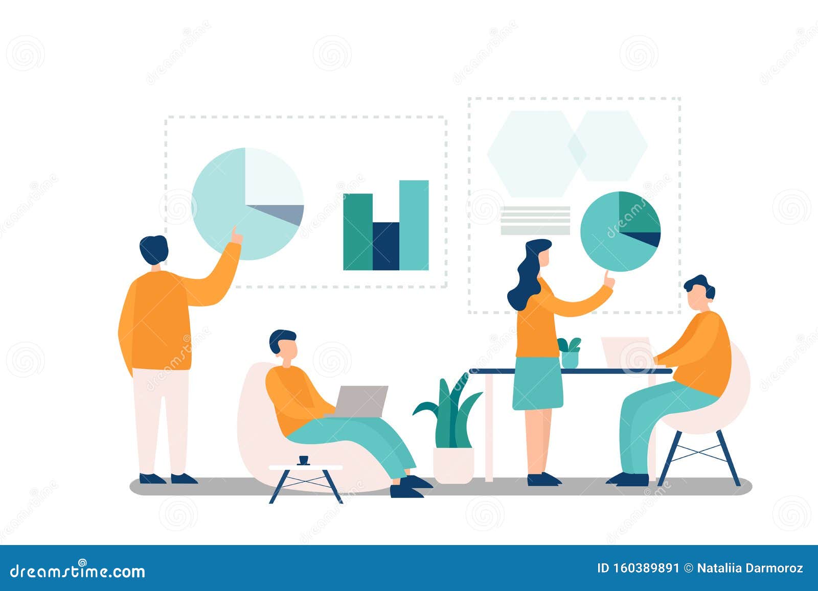 Market Analytics Flat Vector Illustration. Cartoon Analysts Making ...
