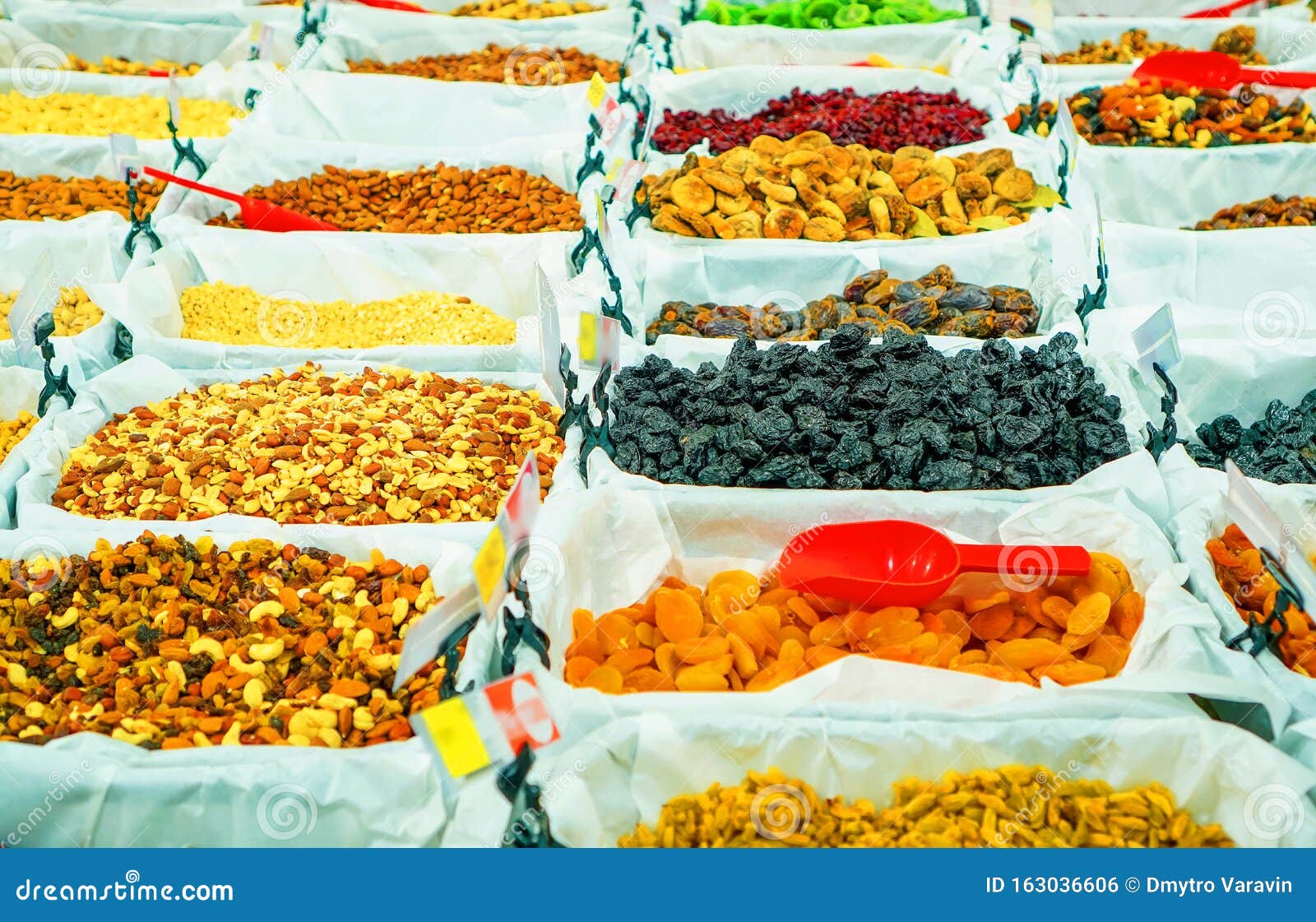 Market Counter with Various Assorted Dried Fruits and Nuts Stock Photo ...