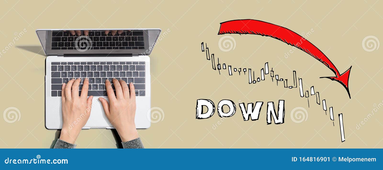 Market Down Trend Chart with Person Using Laptop Computer Stock Image ...