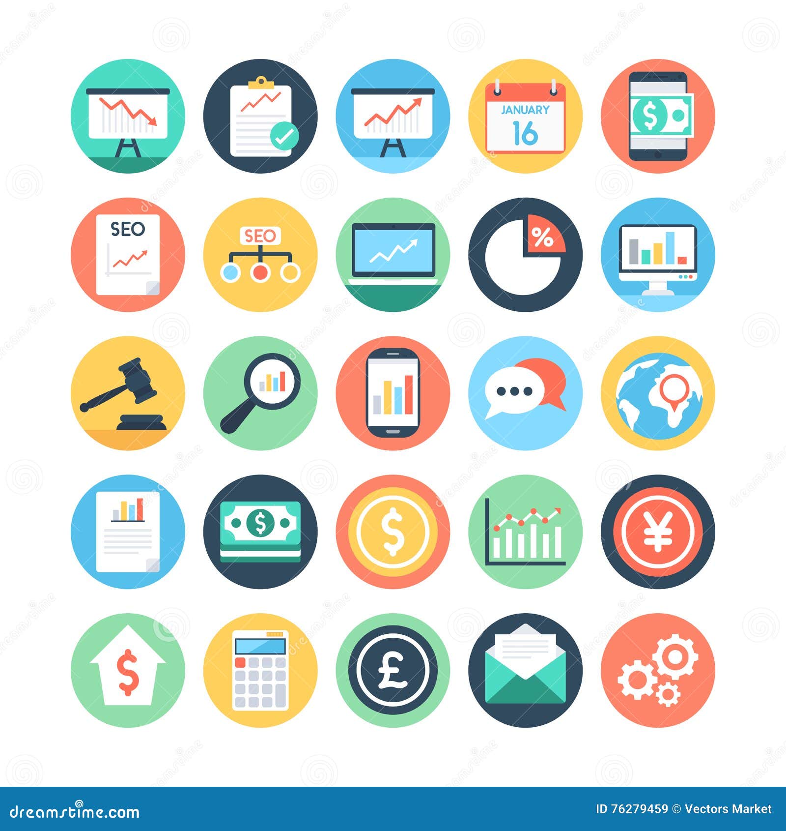 Market and Economics Colored Vector Icons 1 Stock Illustration ...