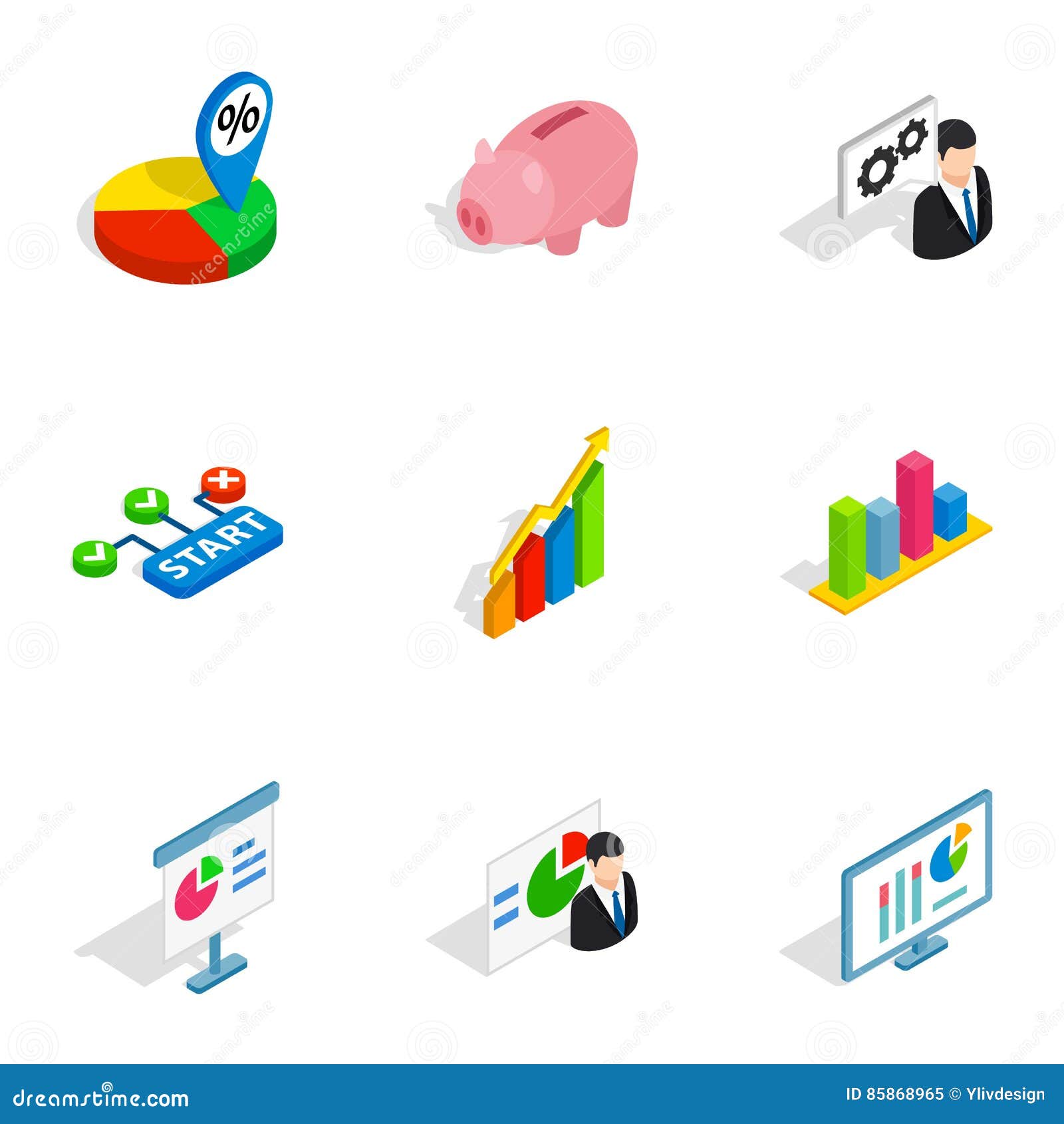 Market Elements Icons, Isometric 3d Style Stock Vector - Illustration ...