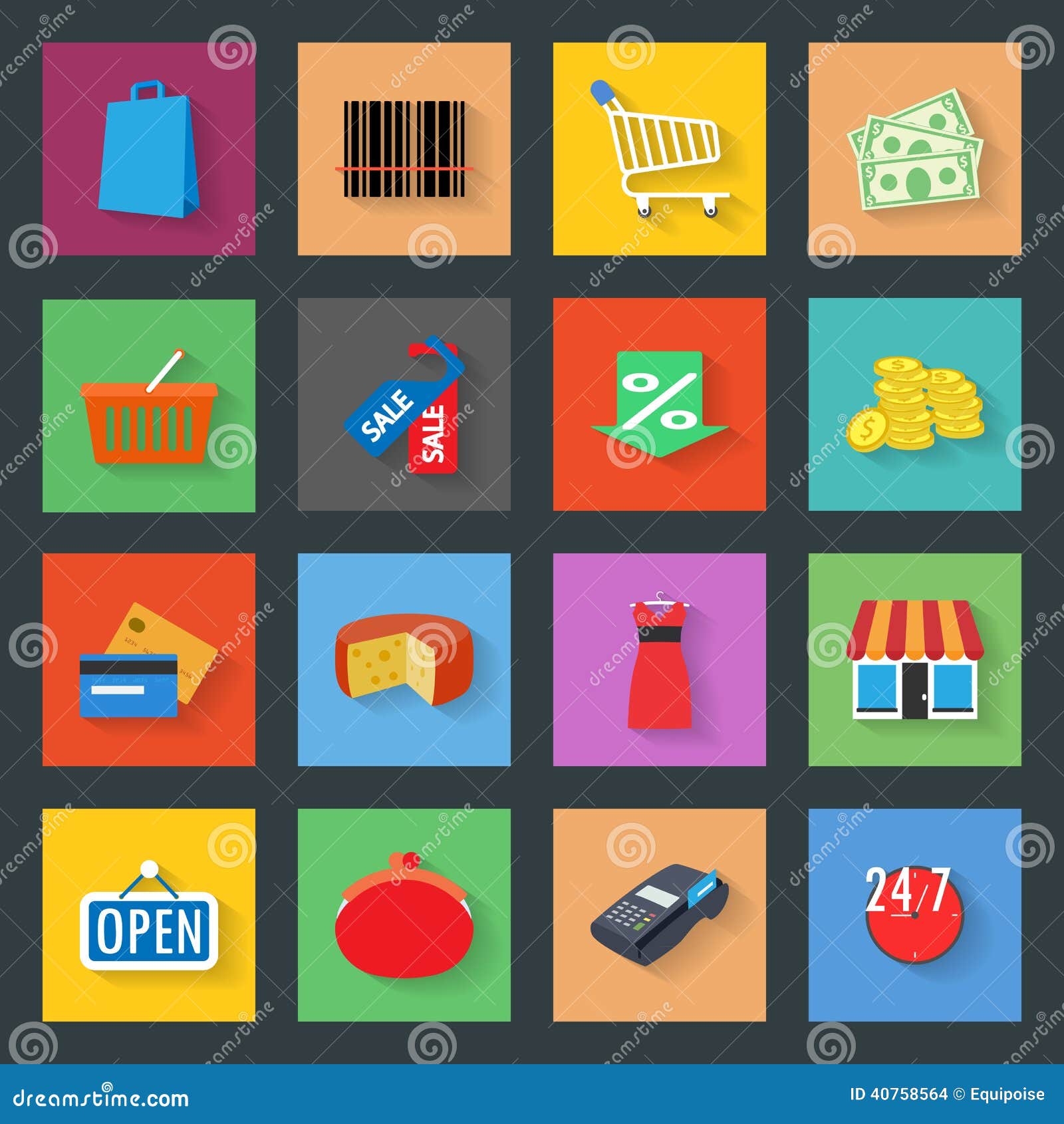 Market flat icons set stock vector. Illustration of design - 40758564