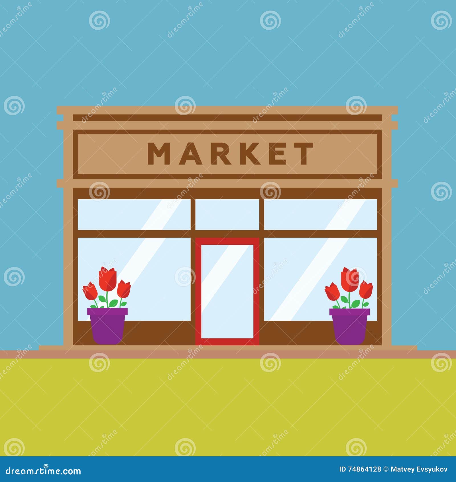 Market Front Store Building Flat Style Stock Illustration ...