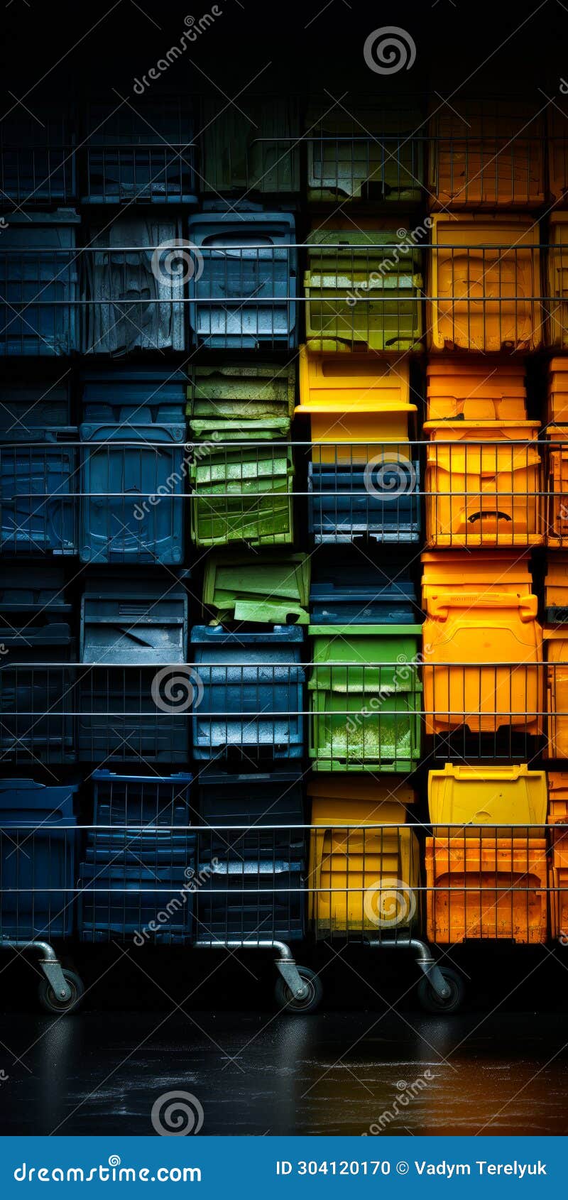 Market Grocery Carts for Store. Shopping Carts in Stack Standing Stock ...