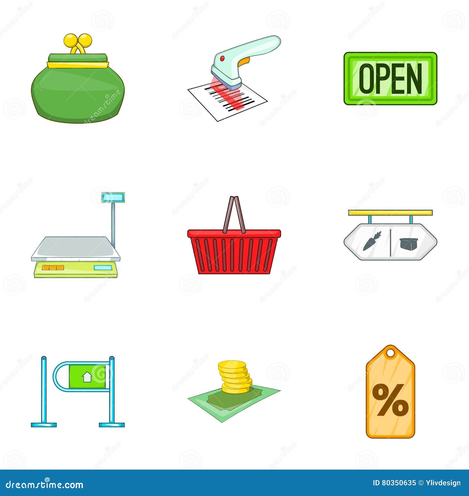 Market Icons Set, Cartoon Style Stock Vector - Illustration of cartoon ...