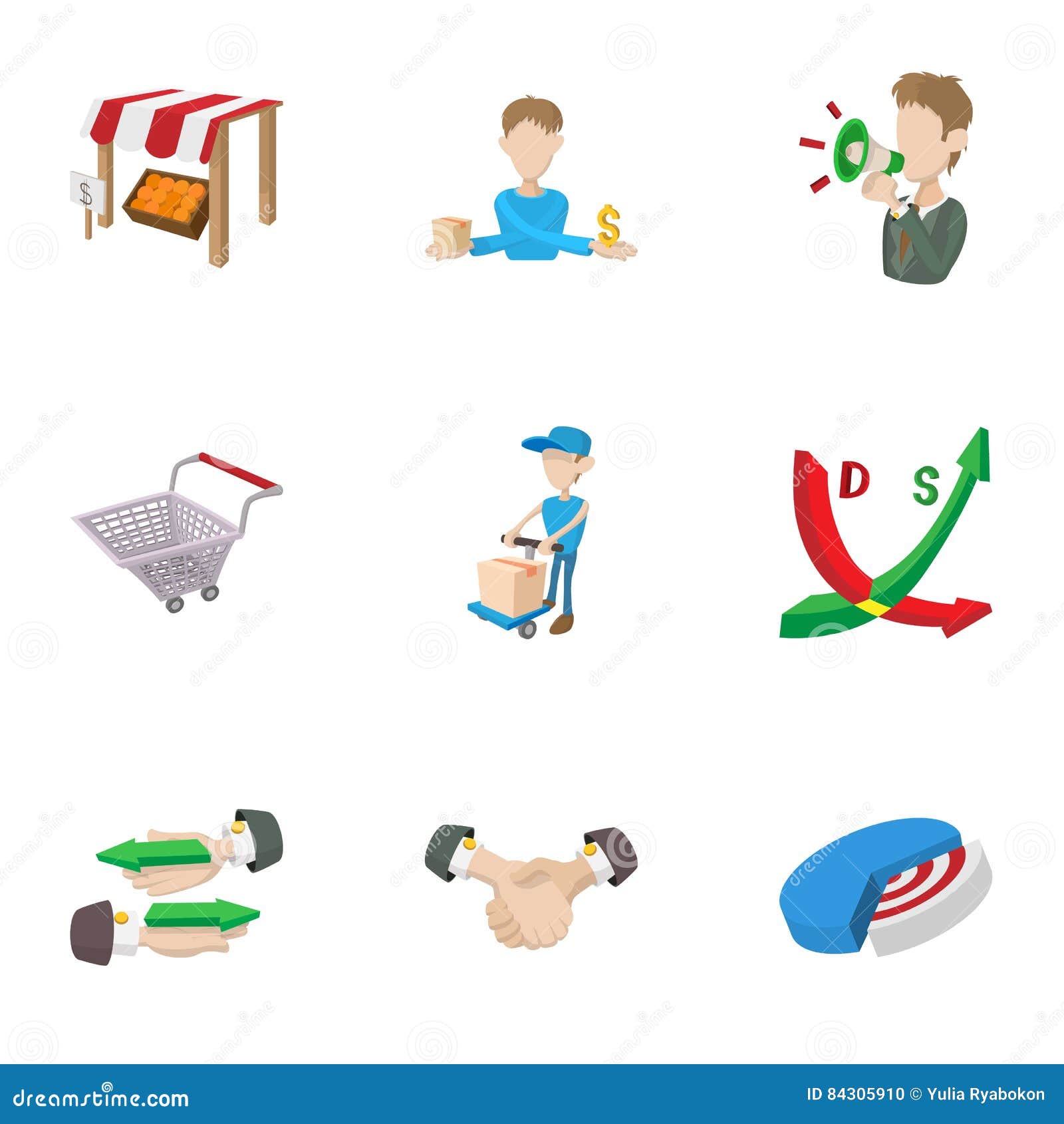 Market Icons Set, Cartoon Style Stock Vector - Illustration of carry ...