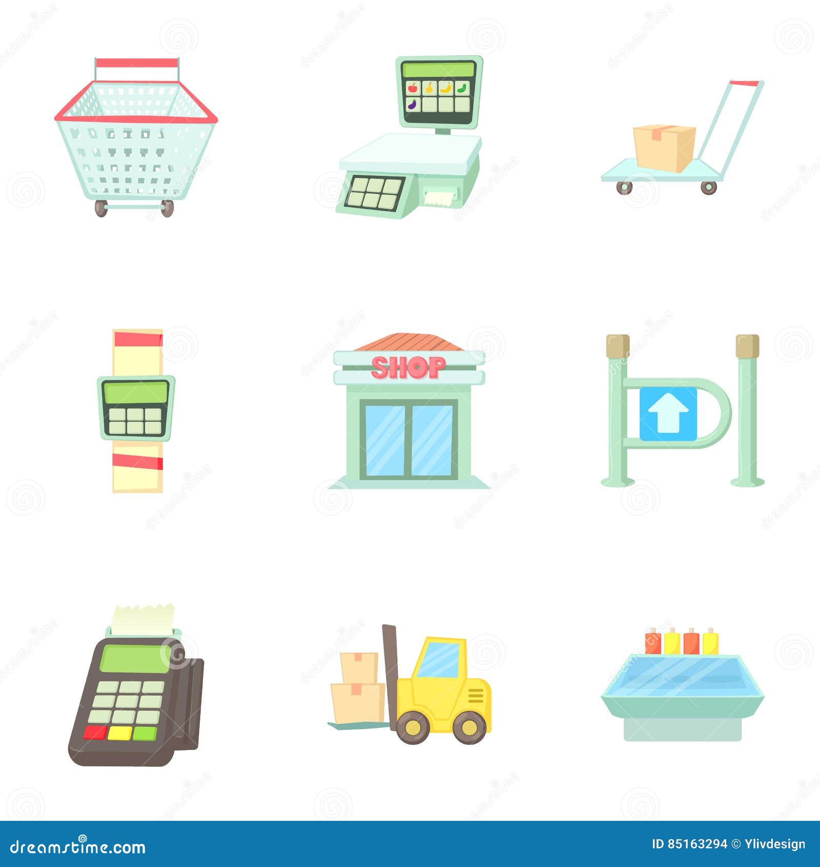 Market Icons Set, Cartoon Style Stock Vector - Illustration of showcase ...