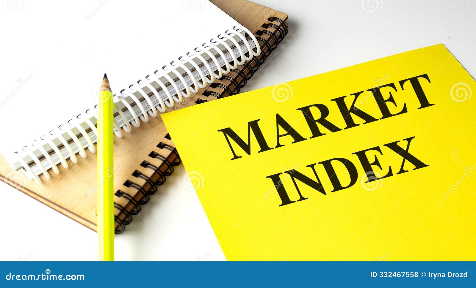 MARKET INDEX Text on Yellow Paper with Notebooks Stock Photo - Image of ...