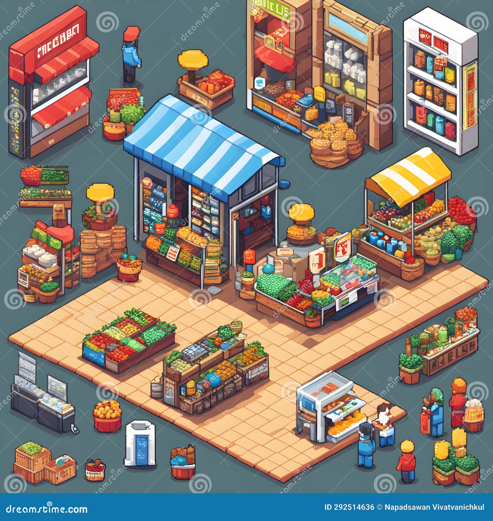 Market Pixel Art. Generative AI. Stock Illustration - Illustration of sale, food: 292514636