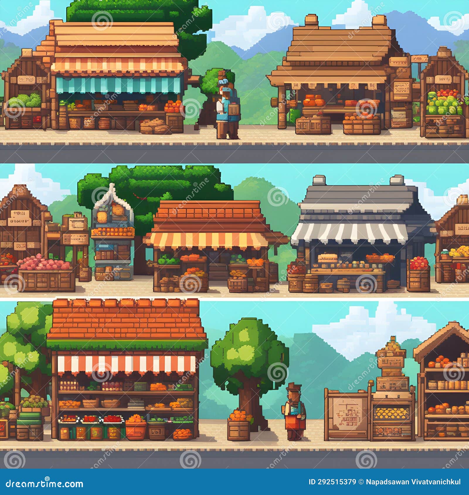 Market Pixel Art. Generative AI. Stock Illustration - Illustration of ...