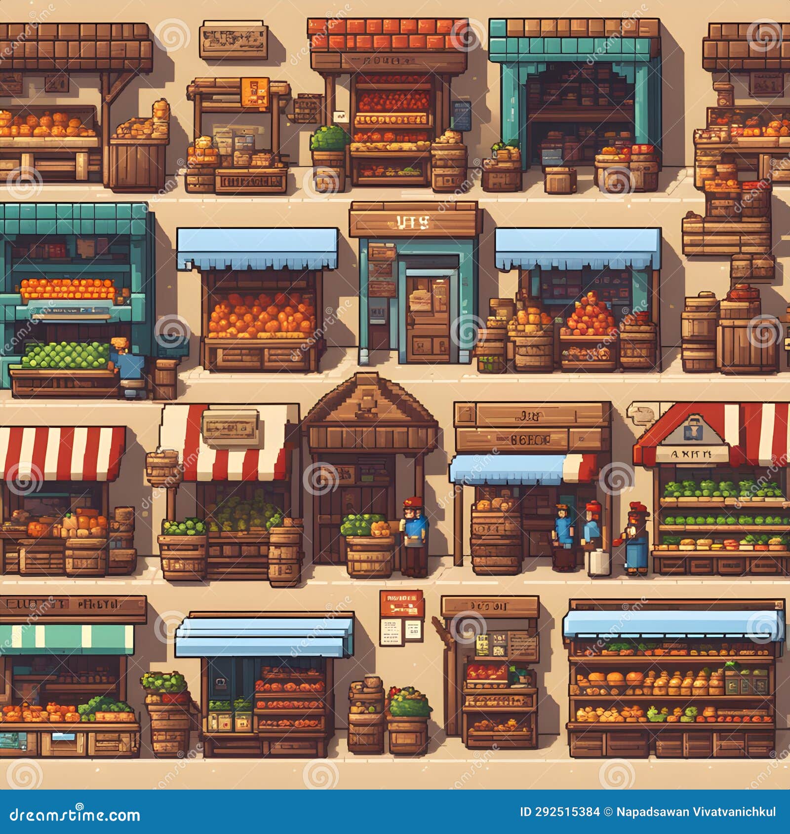 Market Pixel Art. Generative AI. Stock Illustration - Illustration of cartoon, vegetable: 292515384