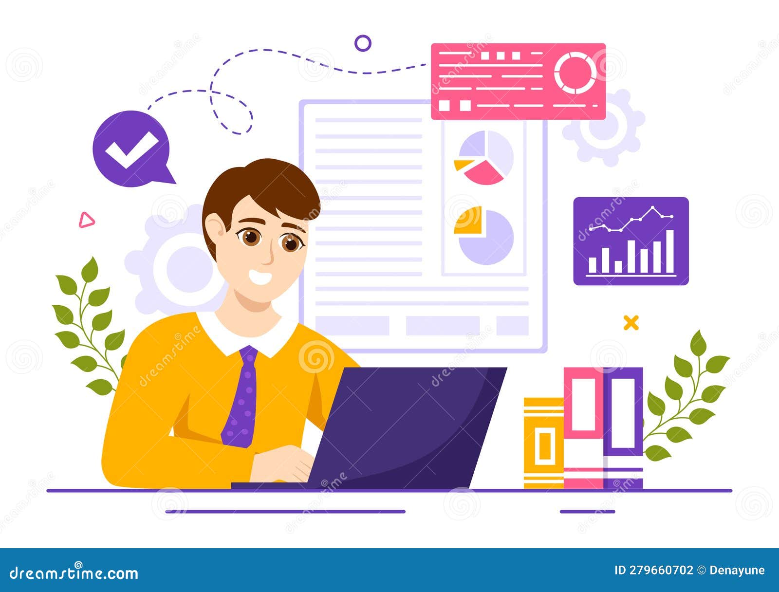 Market Research and Analysis Vector Illustration with Team Management ...