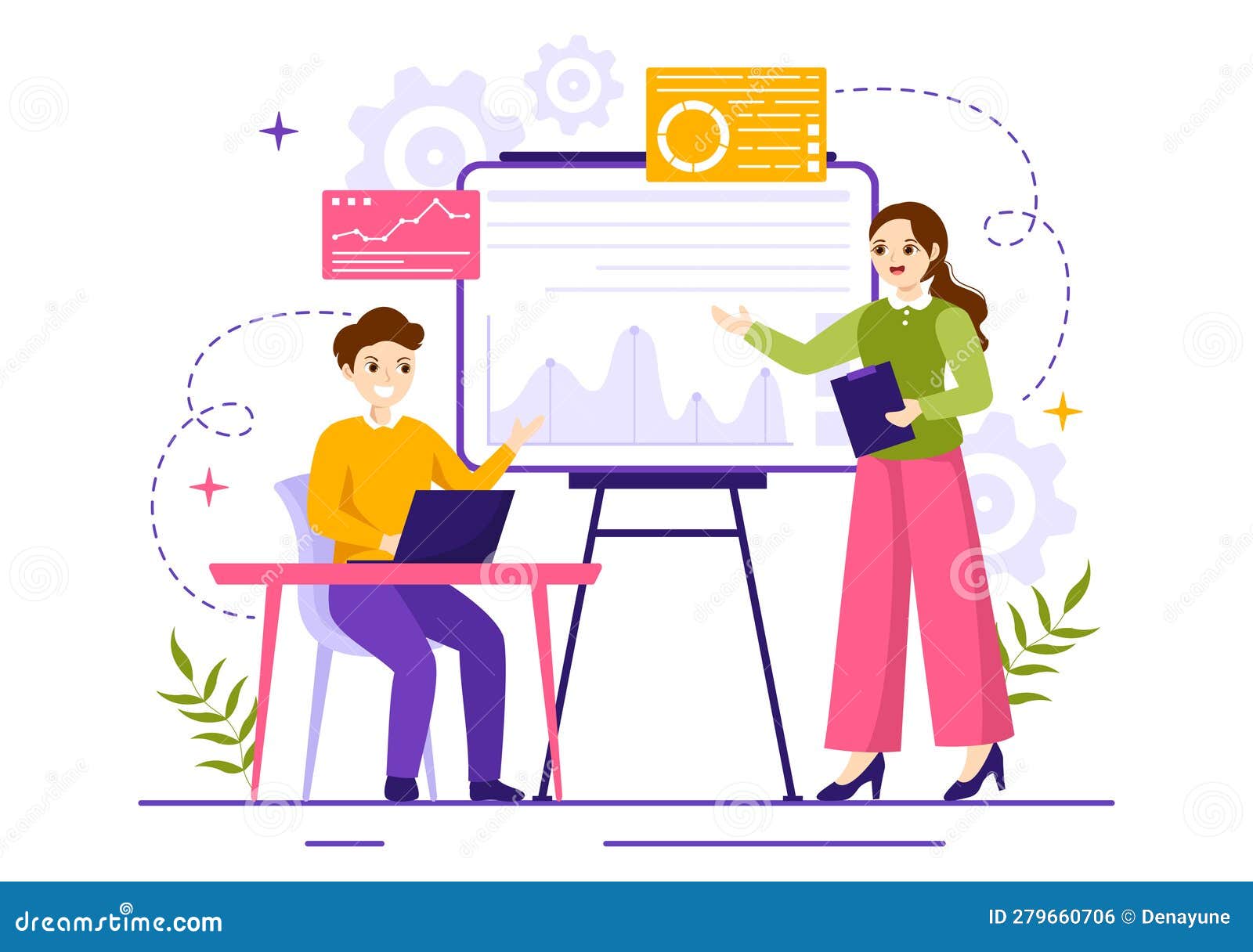 Market Research and Analysis Vector Illustration with Team Management ...