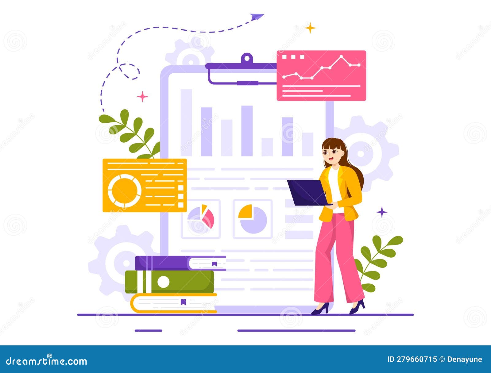 Market Research and Analysis Vector Illustration with Team Management ...