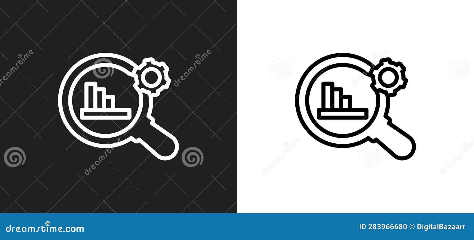 Market Research Outline Icon in White and Black Colors. Market Research ...