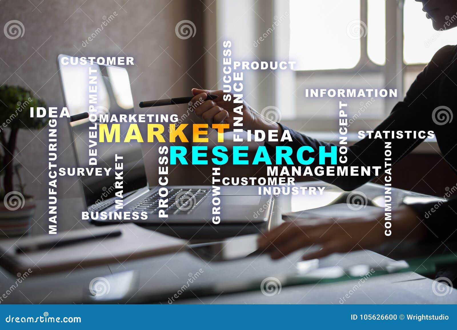 Market Research Words Cloud on the Virtual Screen Stock Photo - Image ...