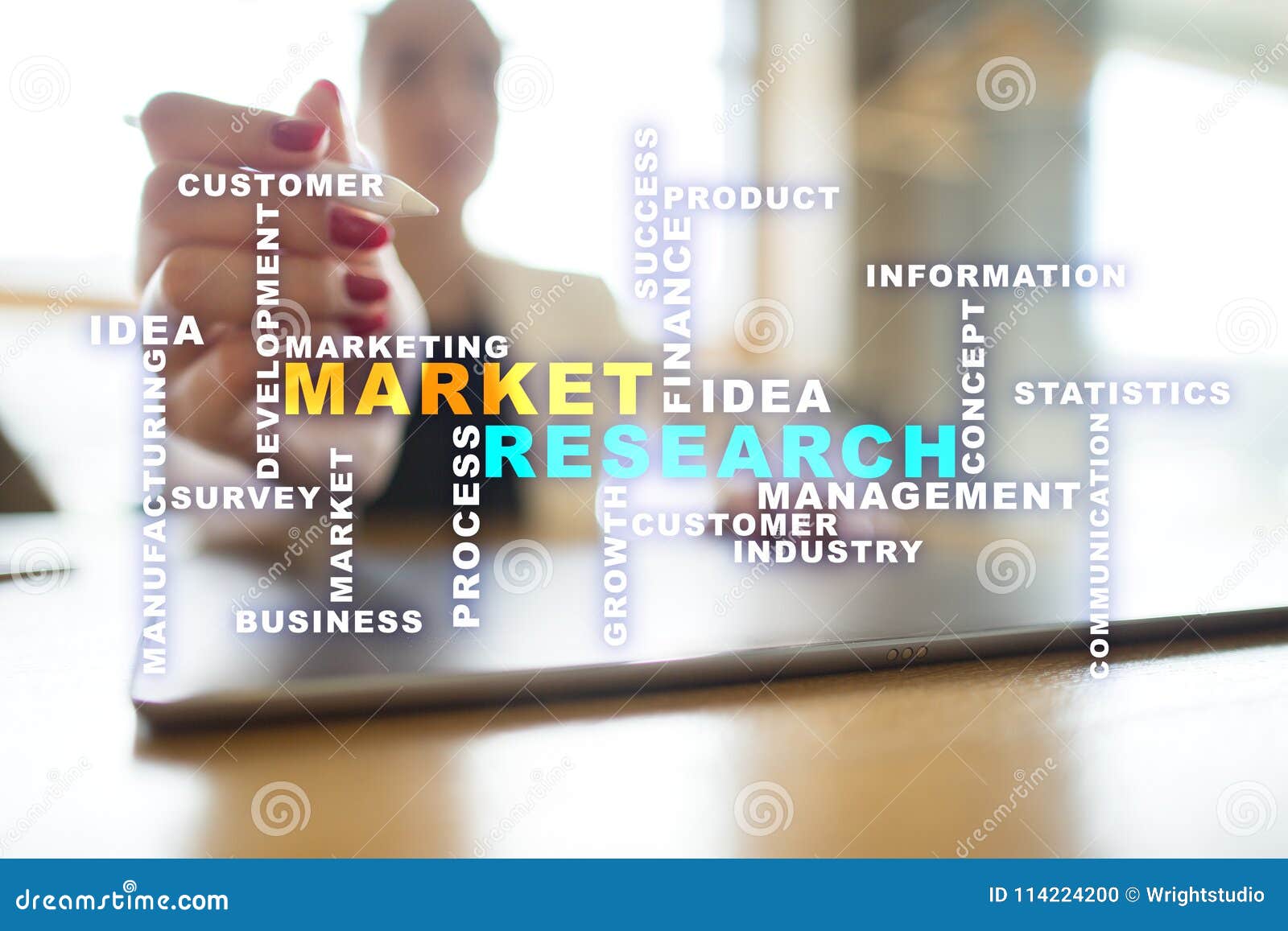 Market Research Words Cloud on the Virtual Screen. Stock Photo - Image ...