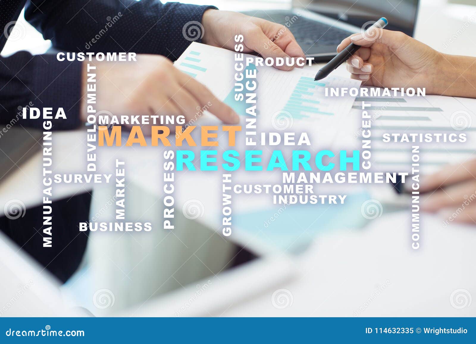 Market Research Words Cloud on the Virtual Screen. Stock Image - Image ...