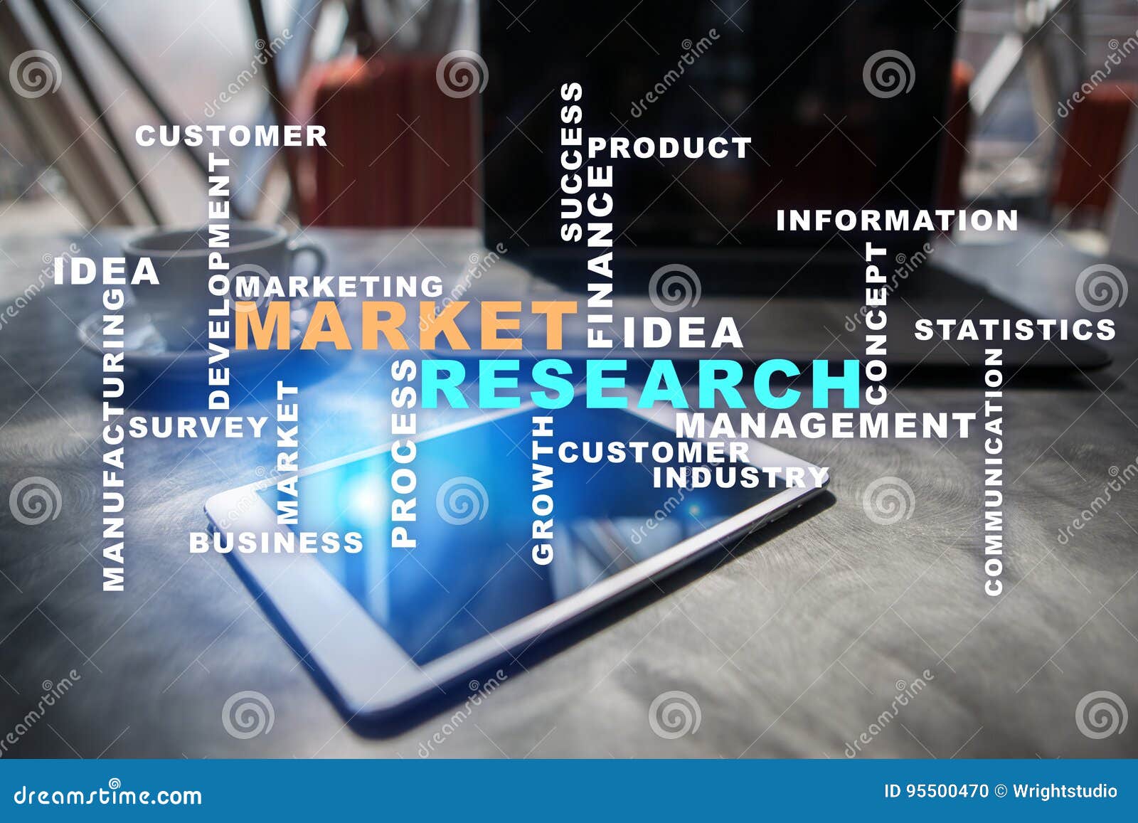 Market Research Words Cloud on the Virtual Screen. Stock Photo - Image ...