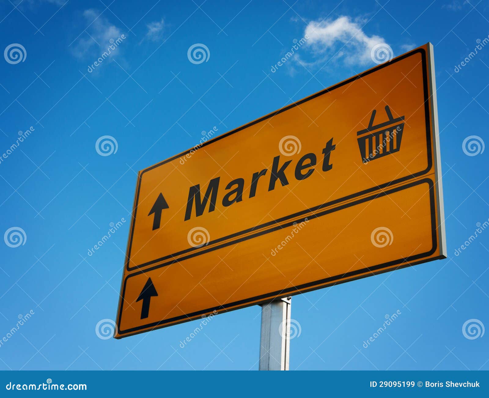 Market Road Sign with Arrows and Basket. Stock Image - Image of finance ...