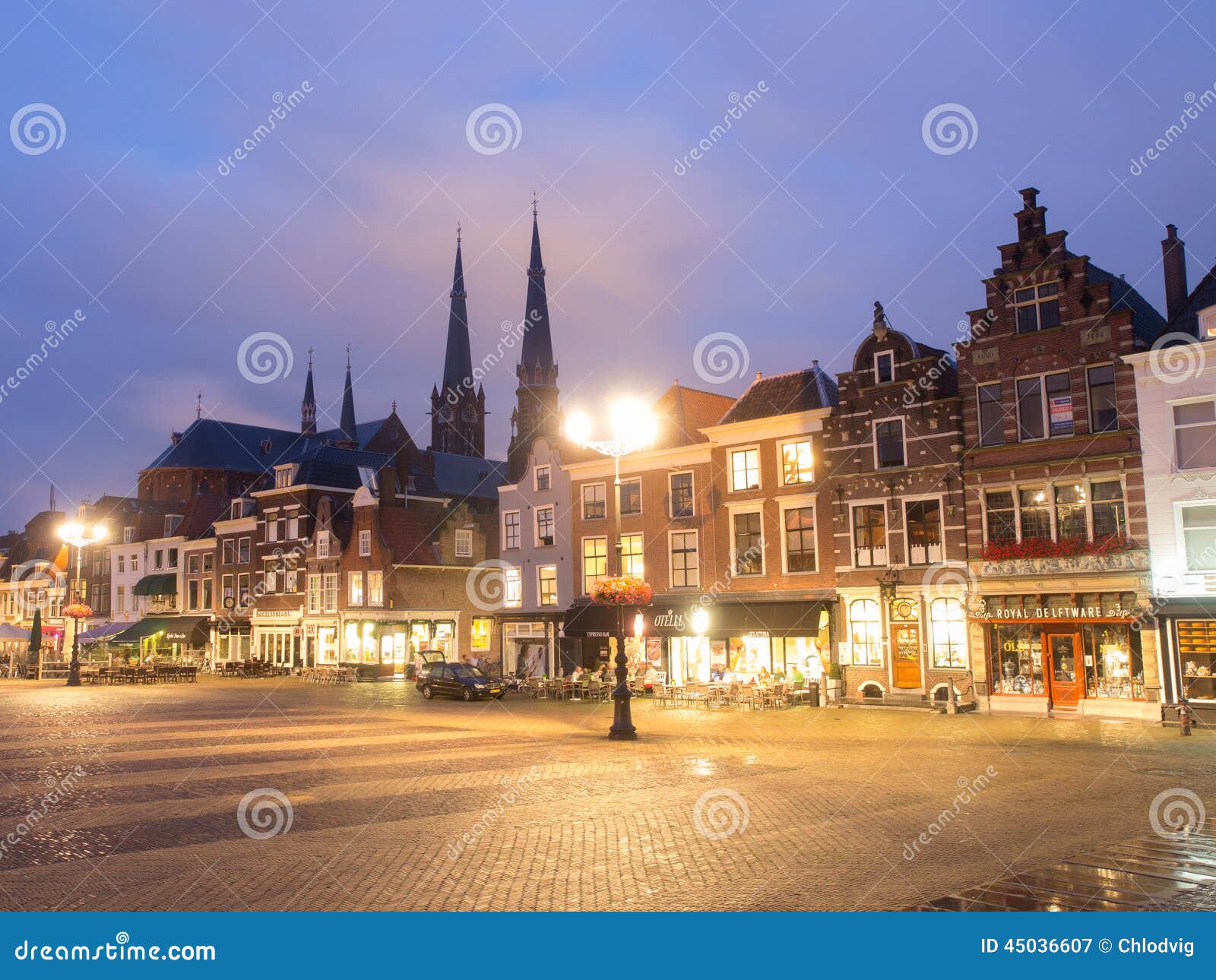 Market Square in Delft at Night Editorial Photography - Image of ...