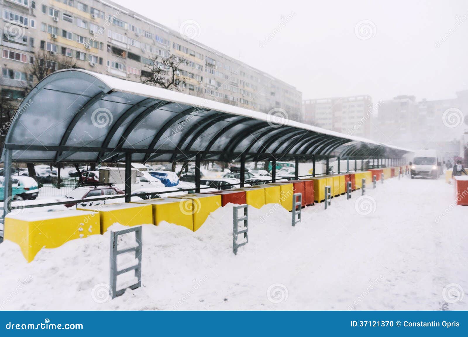 Market Stalls Covered in Snow Stock Photo - Image of outdoors ...