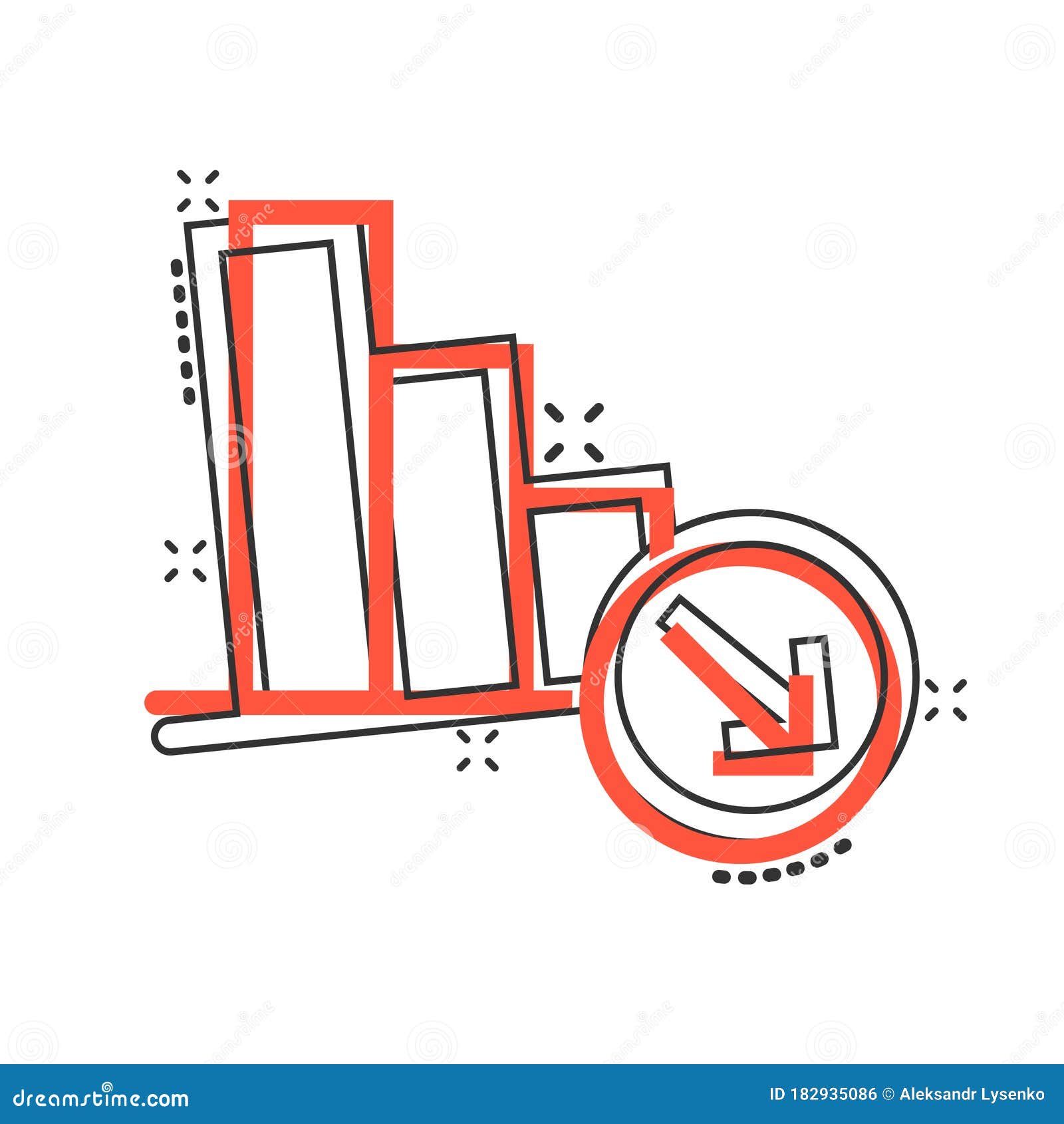 Decline Arrow Icon In Comic Style. Decrease Cartoon Vector Illustration ...