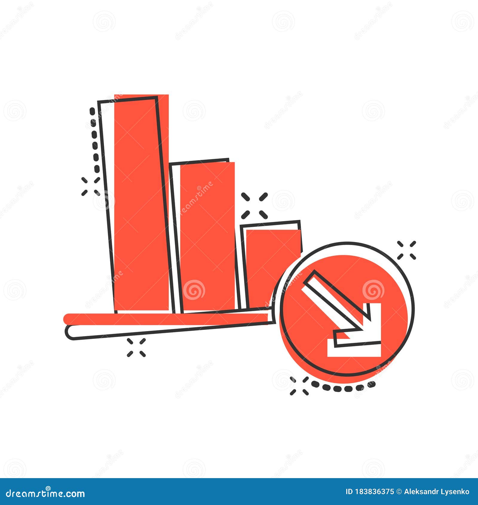 Market Trend Icon in Comic Style. Decline Arrow with Magnifier Cartoon ...