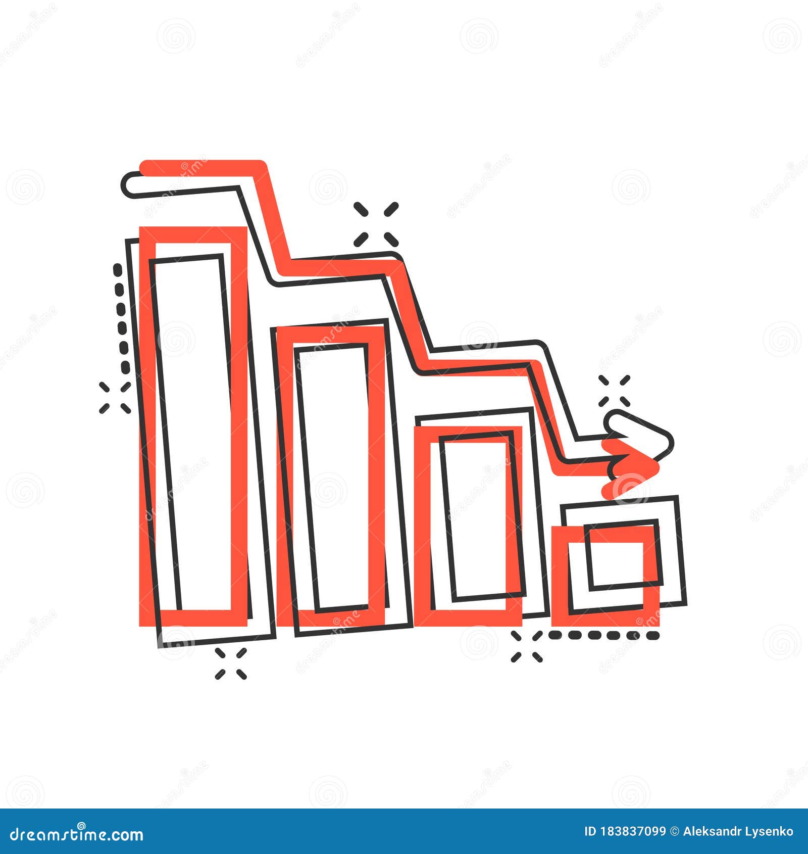Market Trend Icon in Comic Style. Decline Arrow with Magnifier Cartoon Vector Illustration on ...