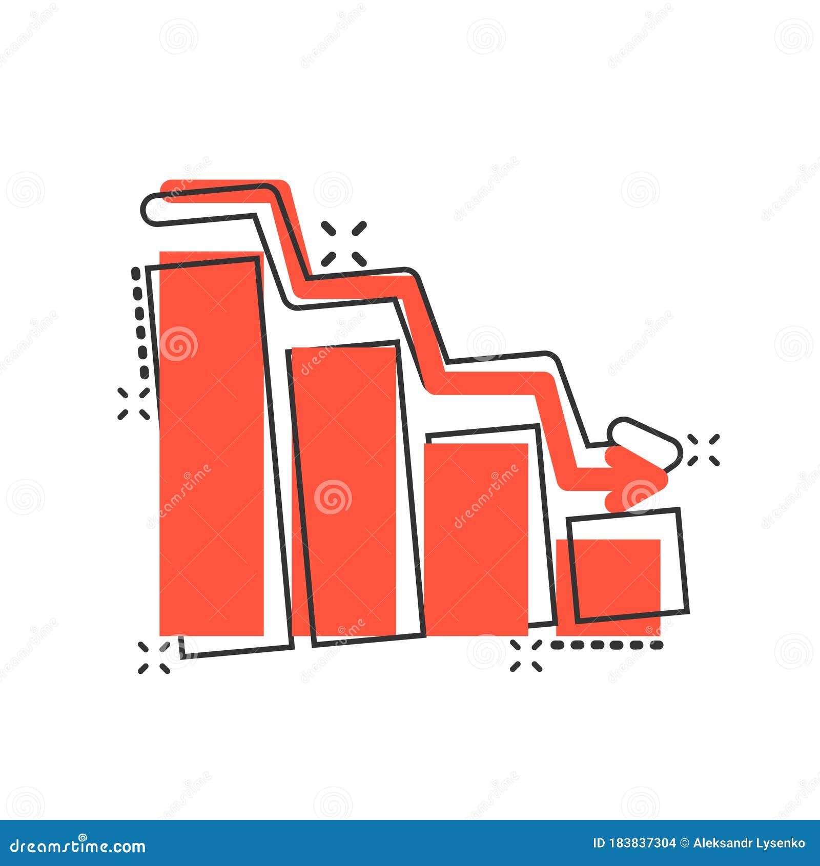 Market Trend Icon in Comic Style. Decline Arrow with Magnifier Cartoon Vector Illustration on ...