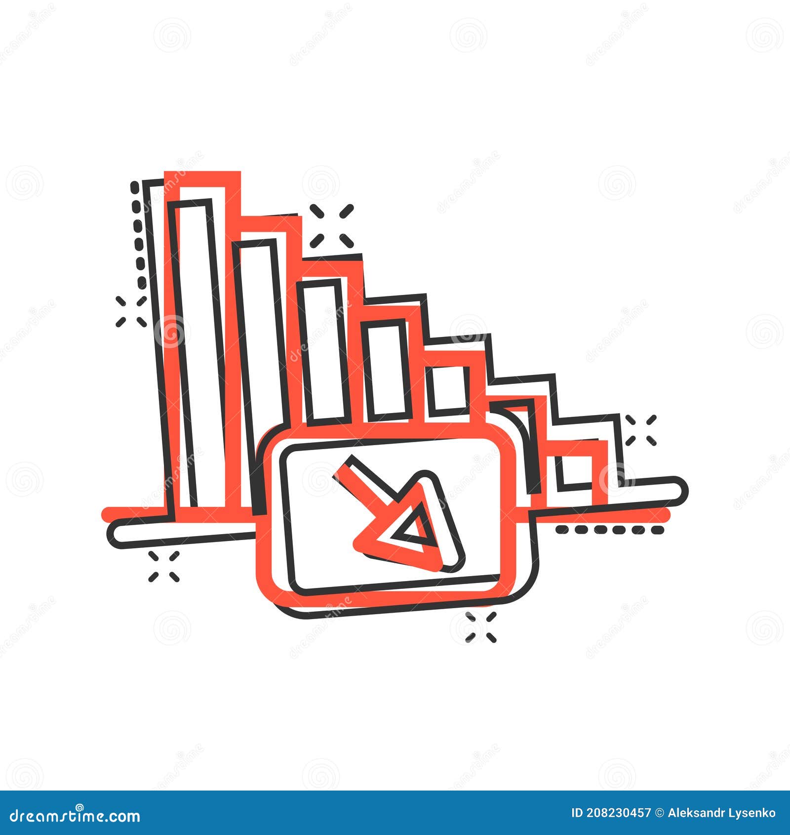 Market Trend Icon in Comic Style. Decline Arrow with Magnifier Cartoon ...