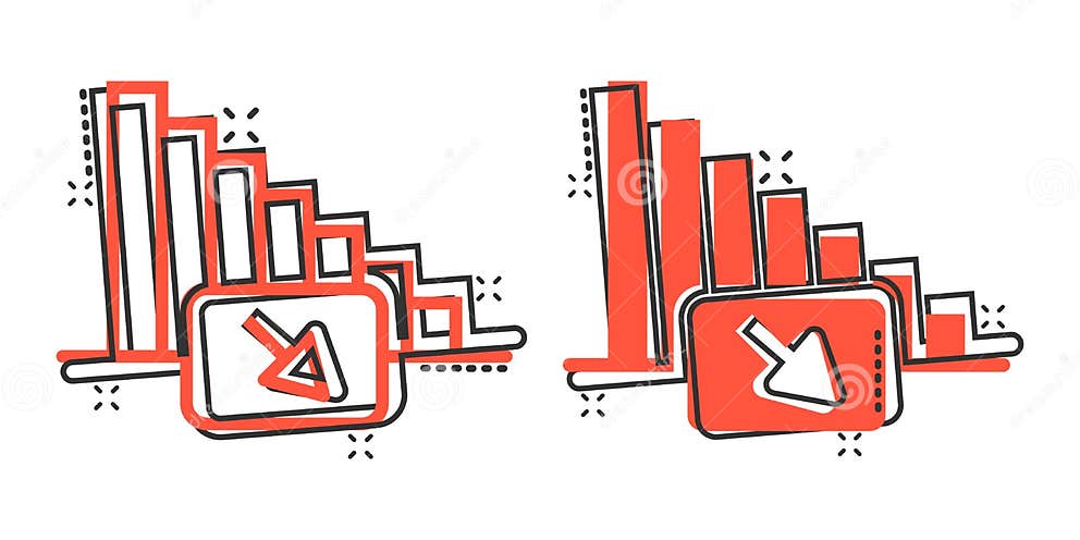 Market Trend Icon in Comic Style. Decline Arrow with Magnifier Cartoon ...