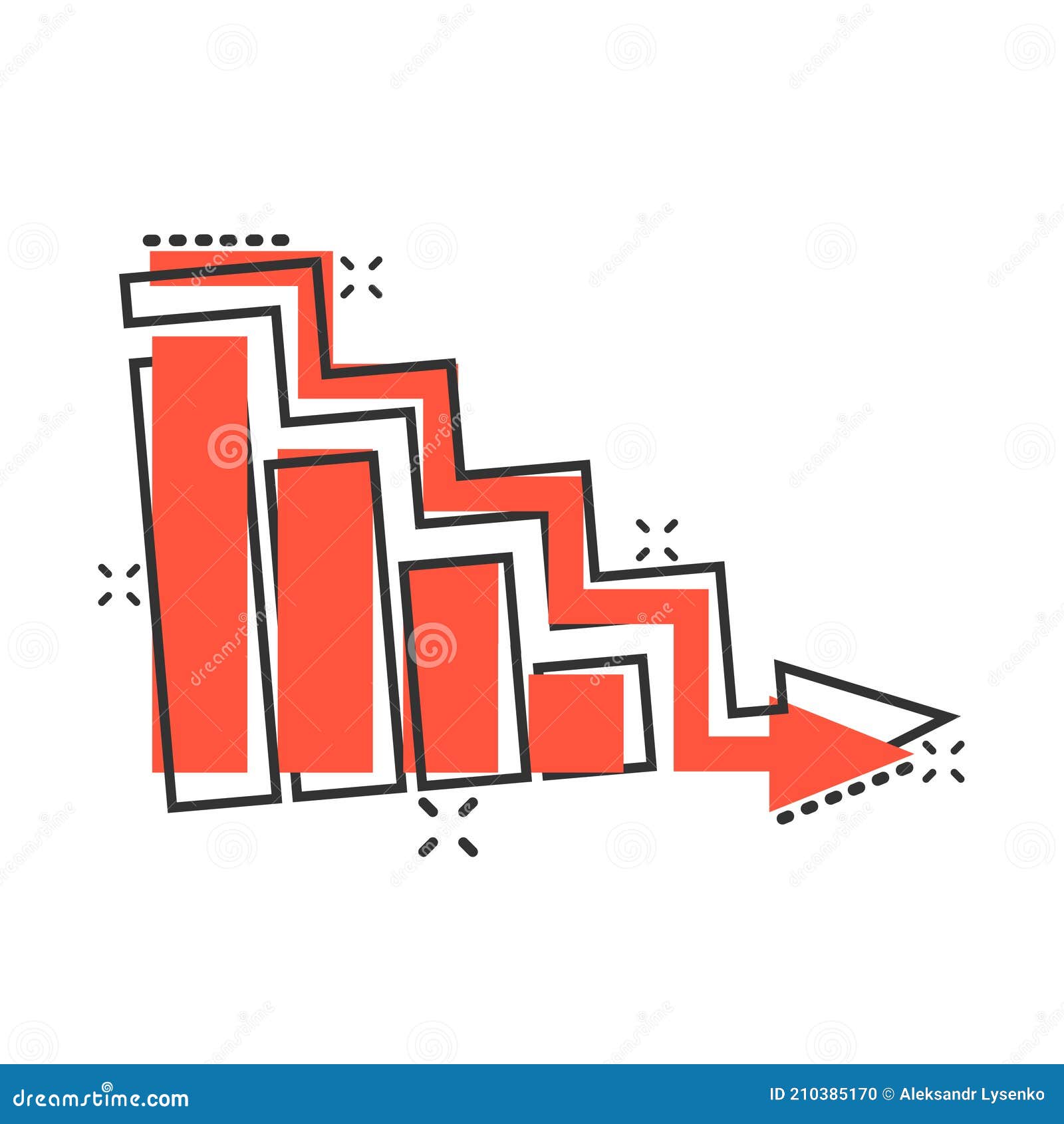 Market Trend Icon in Comic Style. Decline Arrow with Magnifier Cartoon Vector Illustration on ...