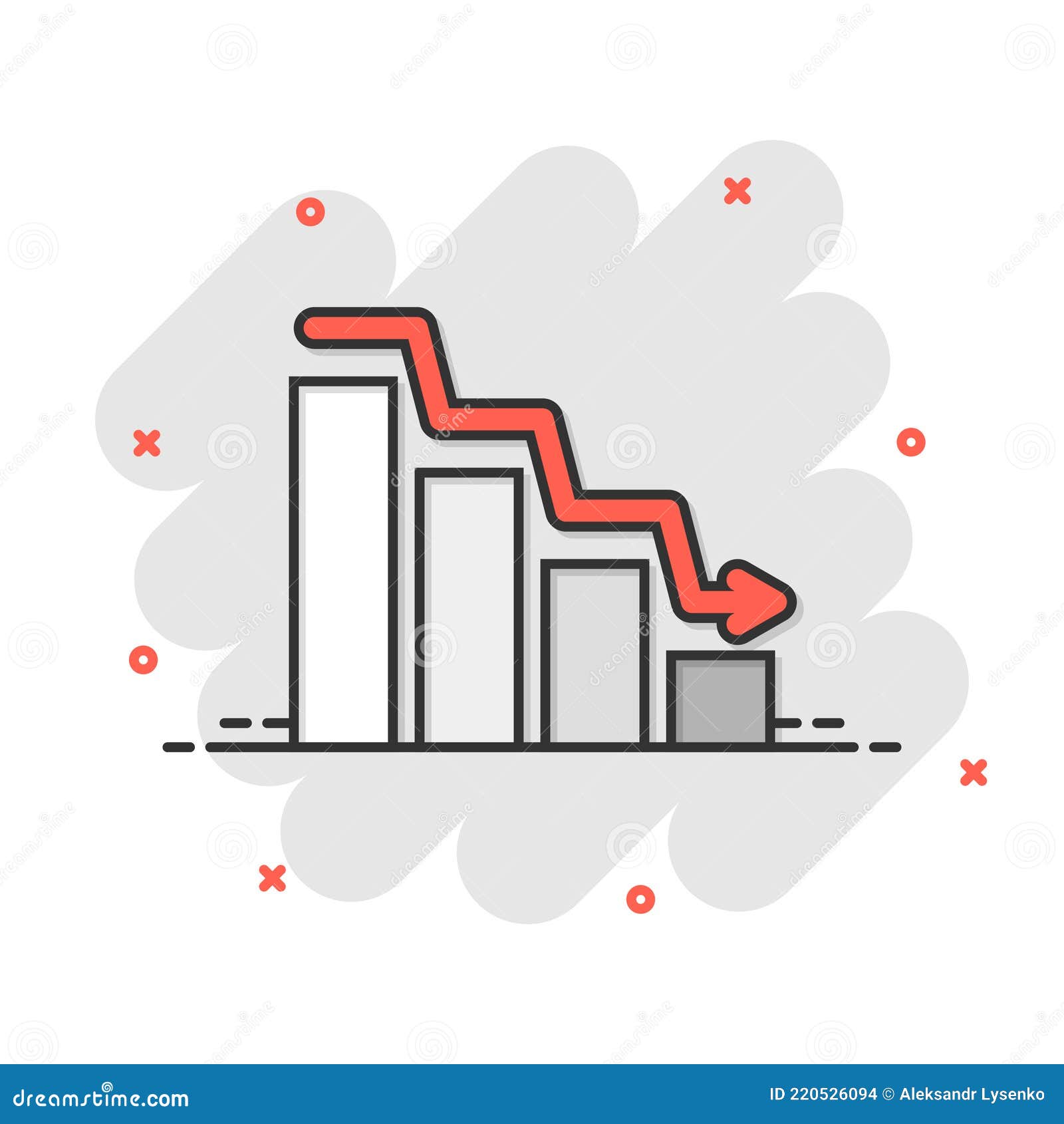 Decline Arrow Icon In Comic Style. Decrease Cartoon Vector Illustration ...