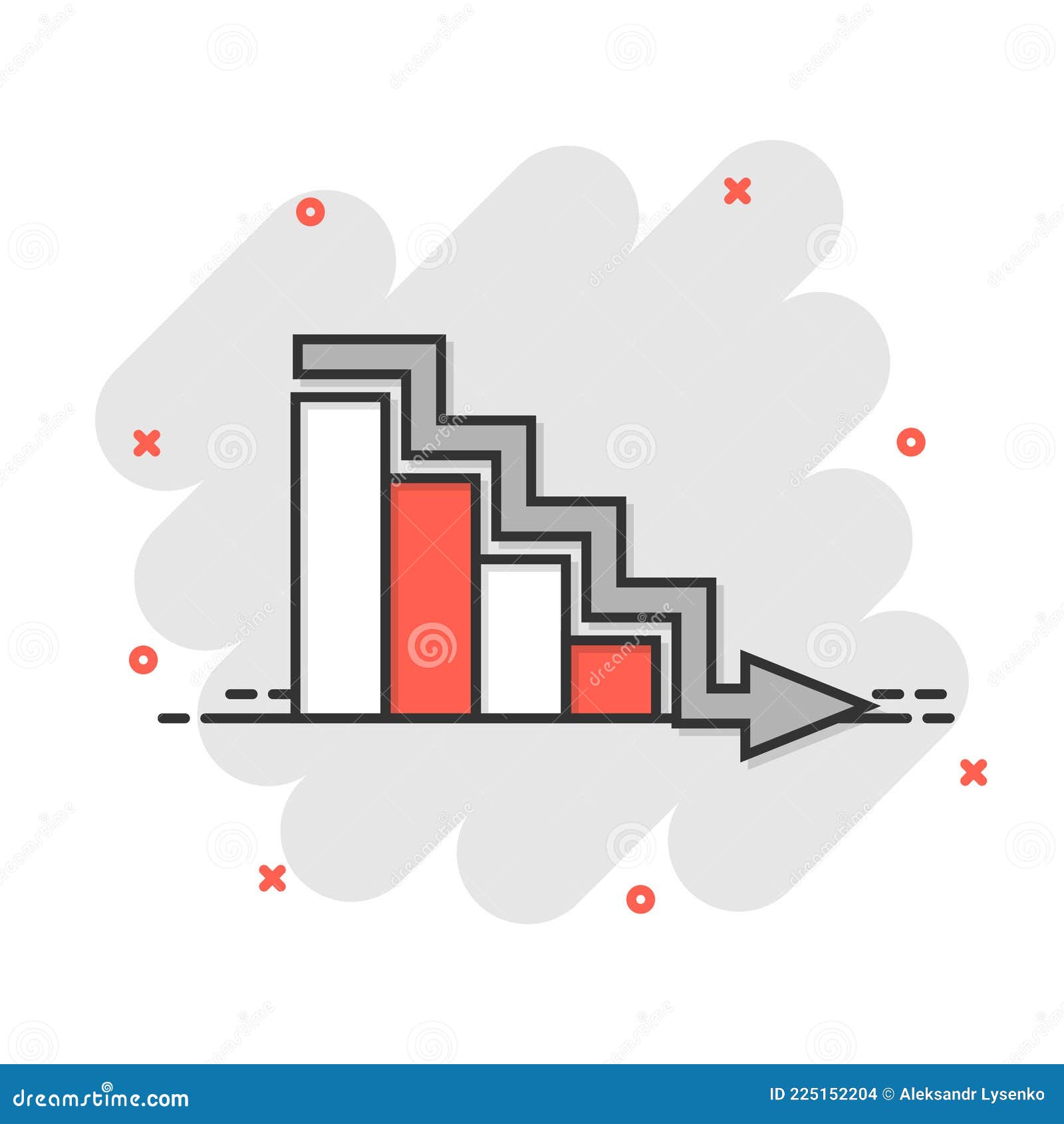 Decline Arrow Icon In Comic Style. Decrease Cartoon Vector Illustration ...