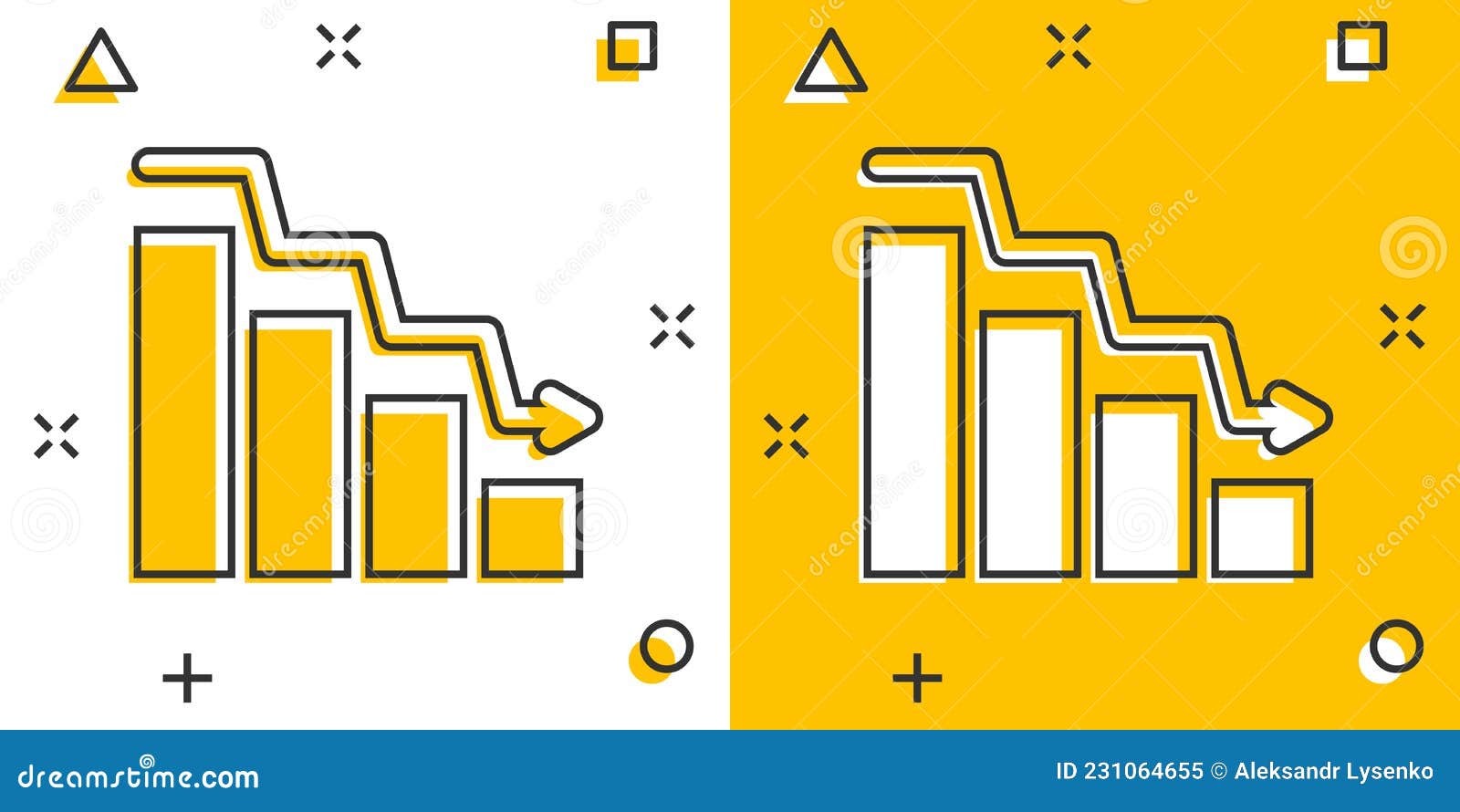 Decline Arrow Icon In Comic Style. Decrease Cartoon Vector Illustration ...