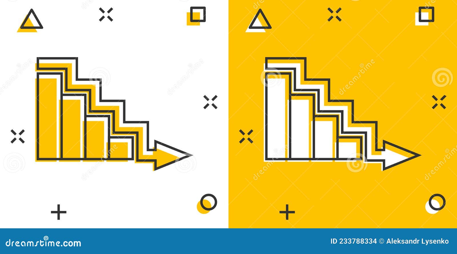Market Trend Icon In Comic Style. Decline Arrow With Magnifier Cartoon Vector Illustration On ...