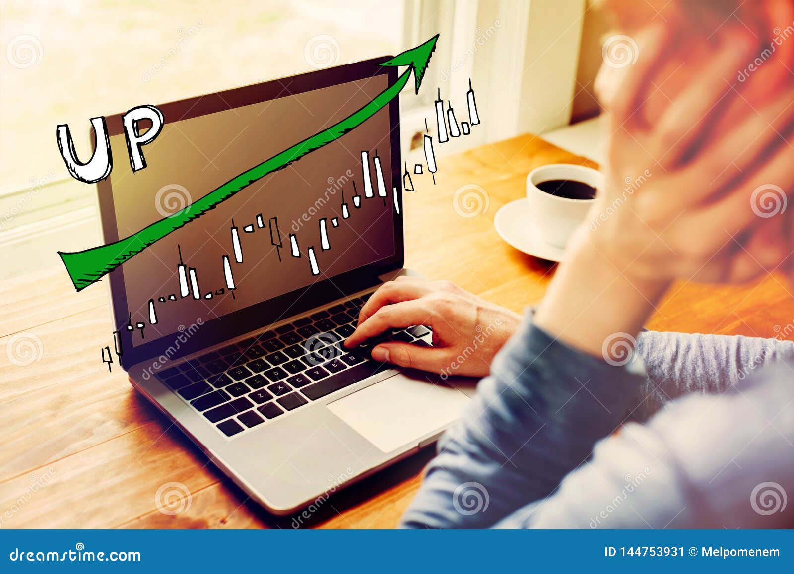 Market Up Trend Chart with Man Using a Laptop Stock Image - Image of ...