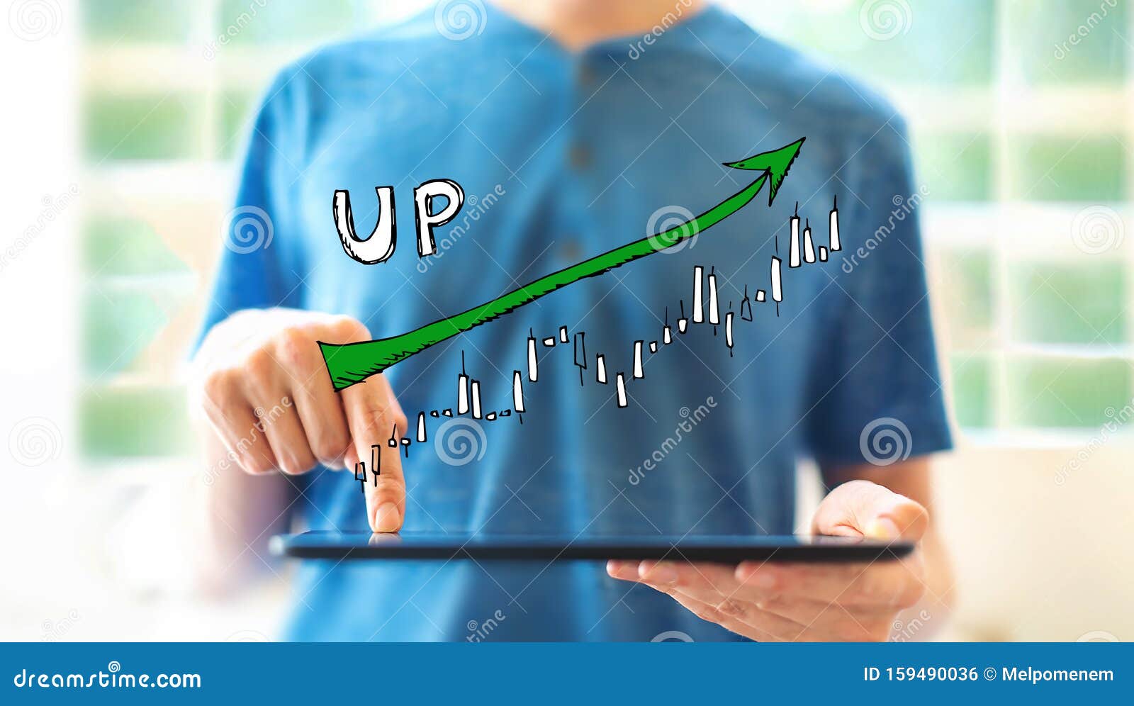 Market Up Trend Chart with Man Using a Tablet Stock Photo - Image of ...