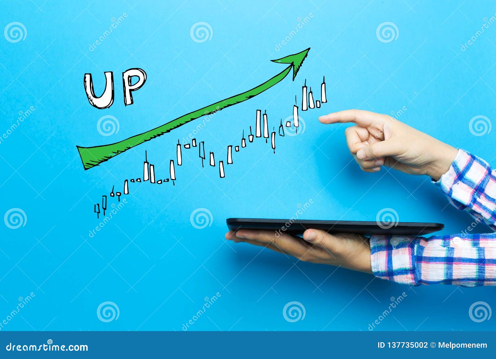 Market Up Trend Chart with a Tablet Computer Stock Photo - Image of ...